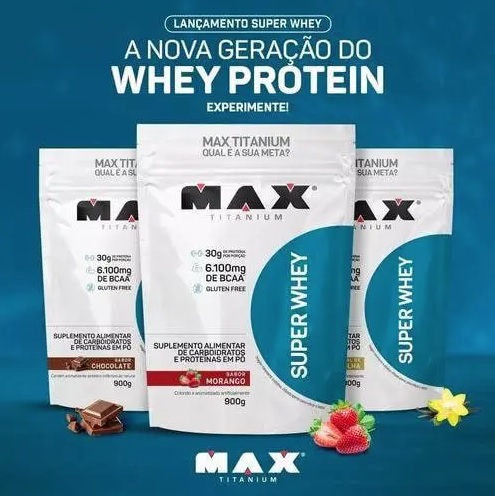 [ENCERRADA] Super Whey (900G) - Sabor Morango, Max Titanium - WT Promoções