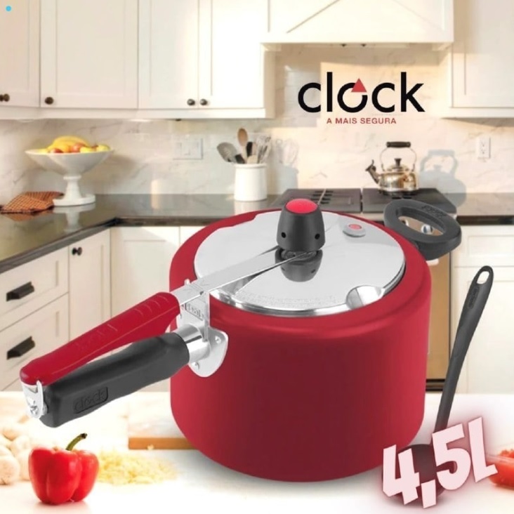 Panela de Pressão Clock PPFI 9295302825 Alumínio - 4,5L Vermelho - WT ...