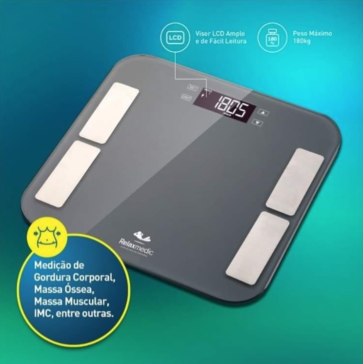 Balança Corporal Digital Bioimpedância Banheiro Relaxmedic - WT Promoções