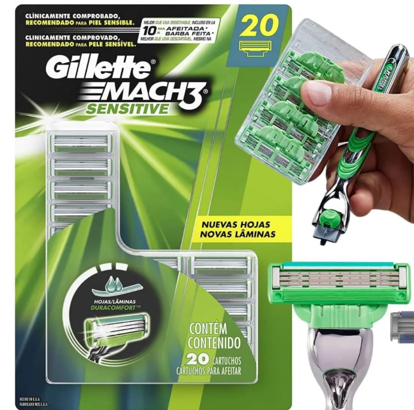 Carga para Aparelho de Barbear Gillette Mach3 Sensitive 20 unidades ...