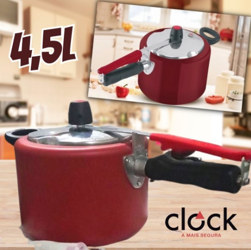 Panela de Pressão Clock Original Vermelha 4,5L de Fechamento Interno ...